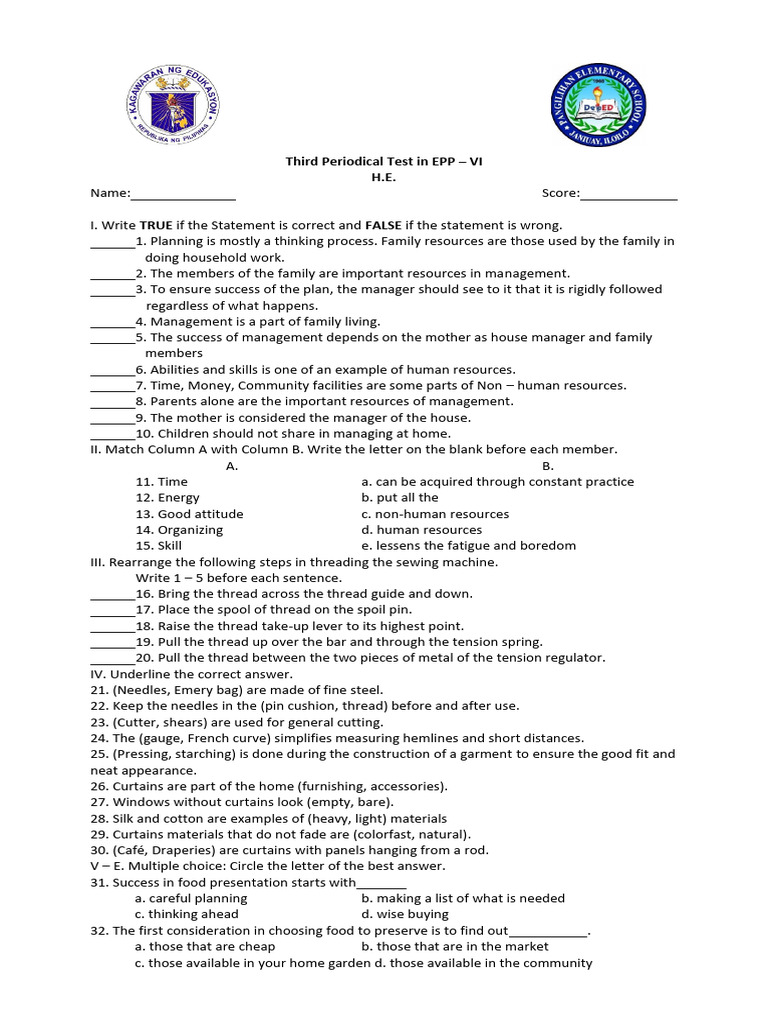 Third Periodical Test in EPP 6 | PDF | Food Preservation | Pickling