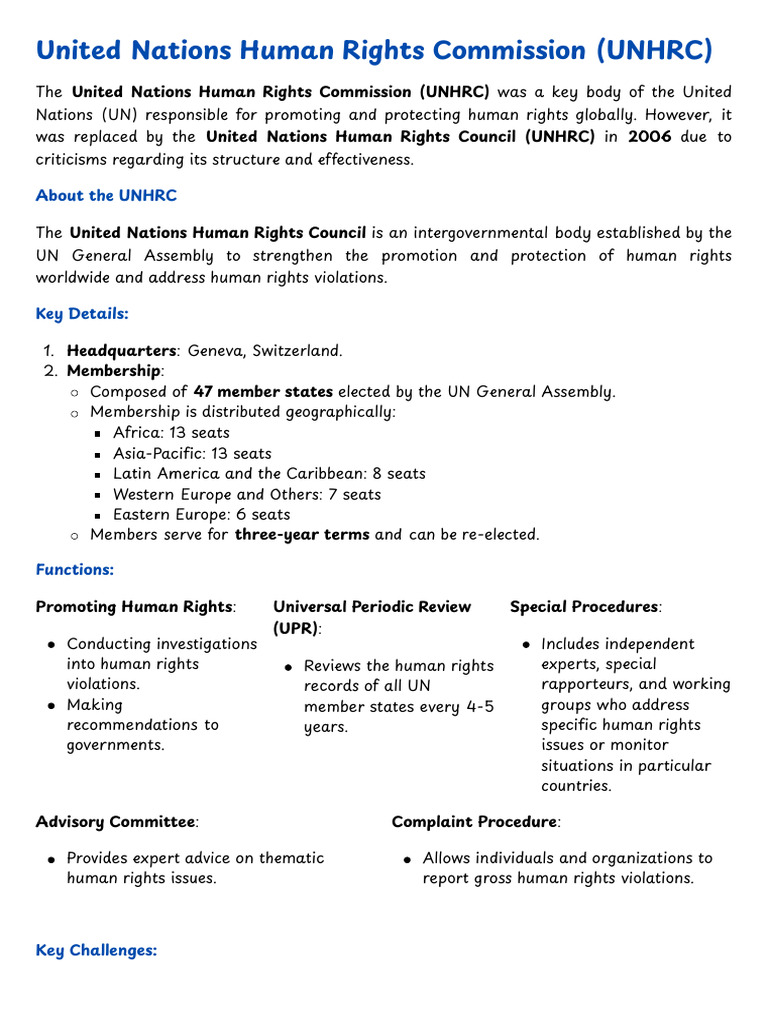 United Nations Human Rights Commission (UNHRC) | PDF | Human Rights ...