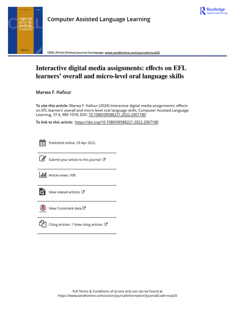 Interactive digital media assignments effects on EFL learners overall and micro-level oral ...