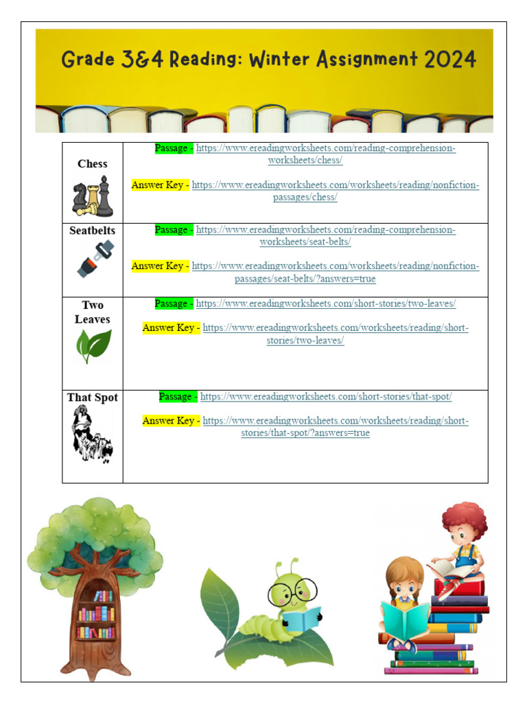 Grade 3&4 Reading Winter Assignment 2024 - Passage - 241213 - 113000 | PDF