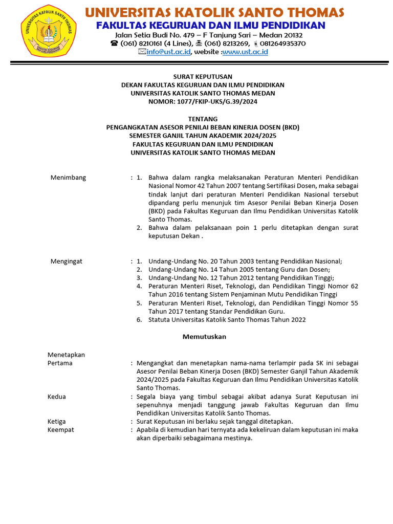 Pengangkatan Asesor BKD 2024/2025 | PDF