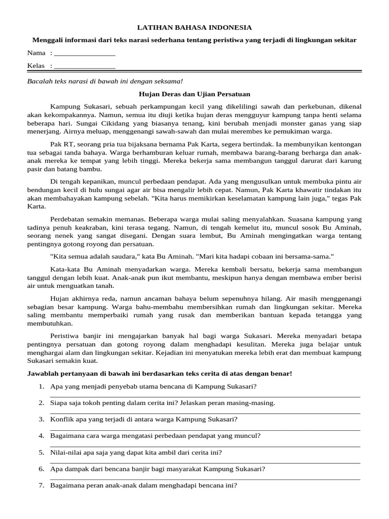 Soal Teks Narasi untuk Kelas 4-7 SD | PDF