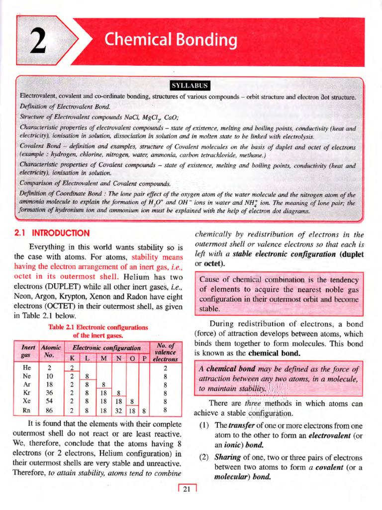 Selina Class 10 Chemistry Chapter 2 Chemical Bonding | PDF