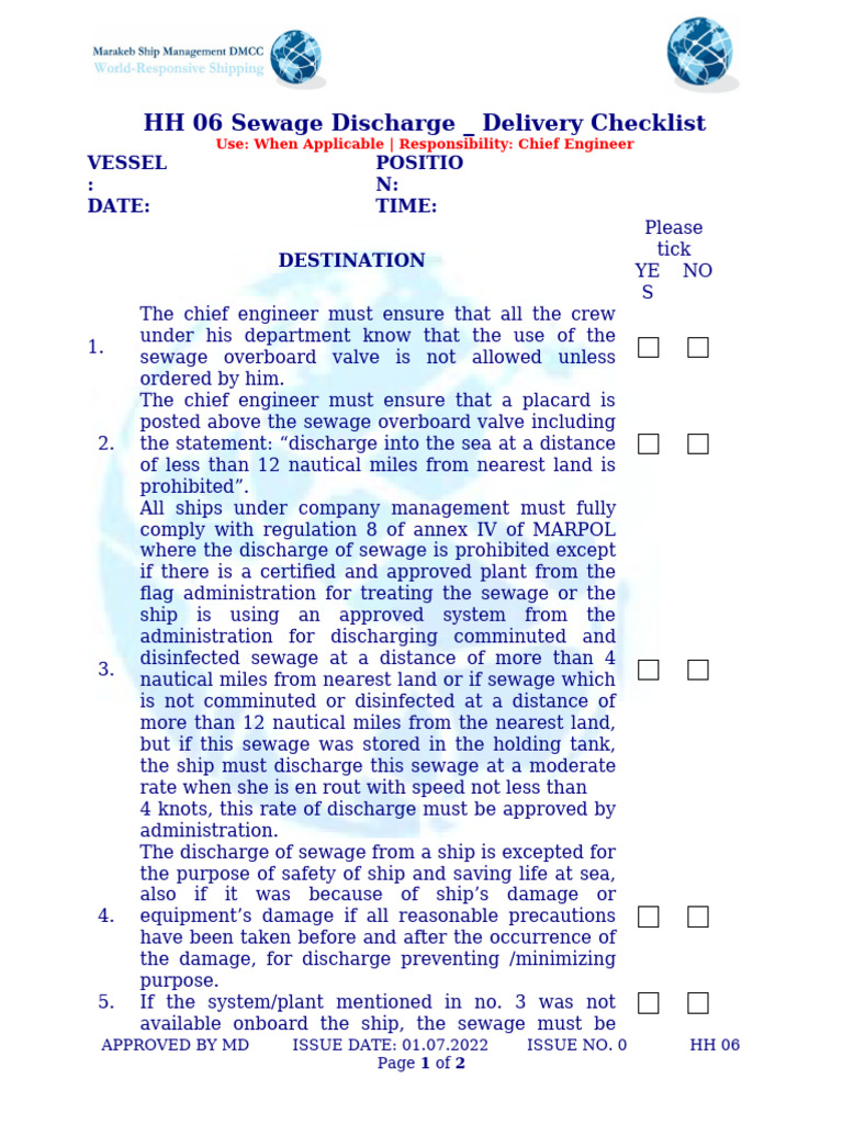 Sewage Discharge Protocol Guide | PDF | Water Transport | Shipping