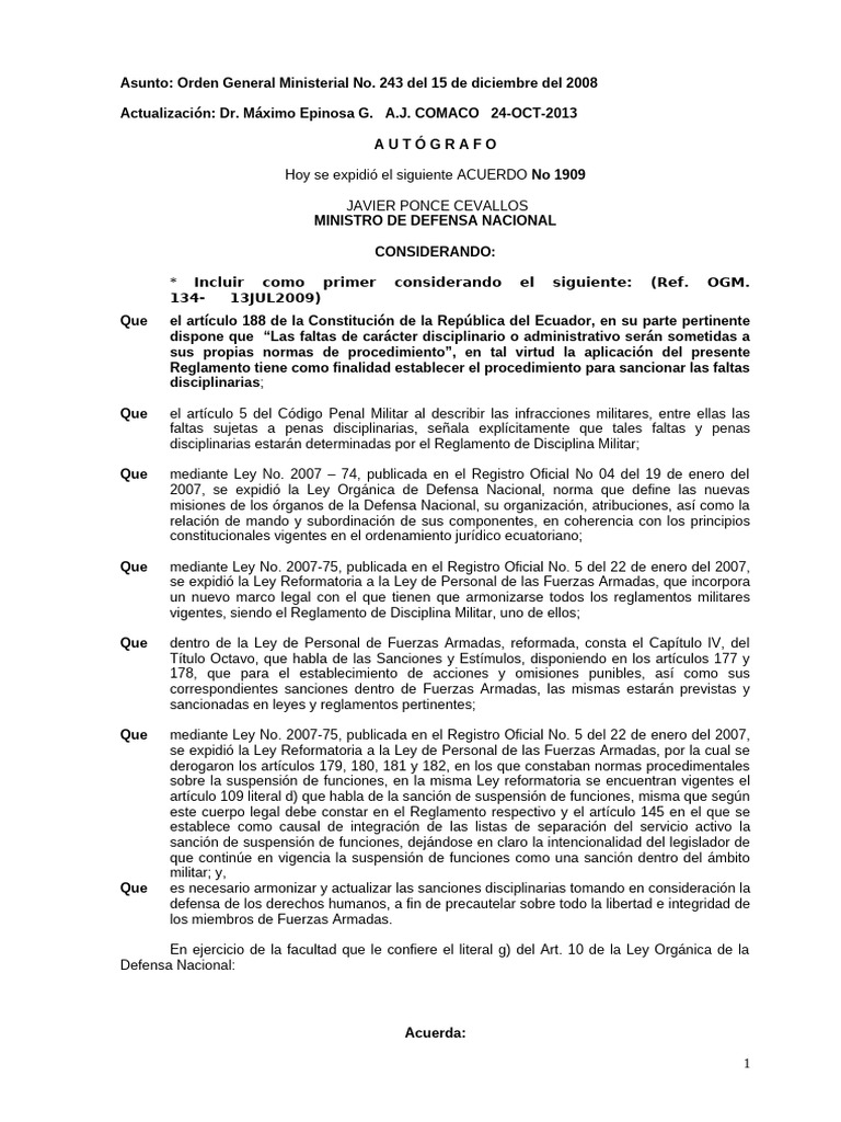 Reglamento de Disciplina Militar VIGENTE 1 | PDF | Disciplinas | Regulación