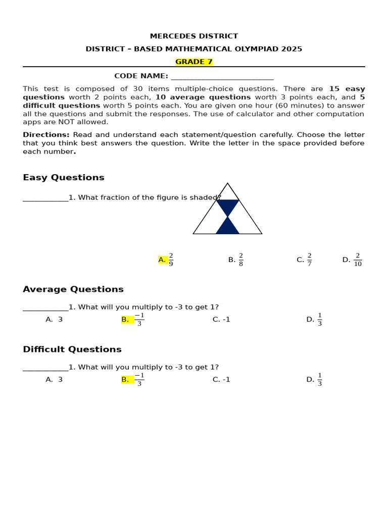 G7 Math Olympiad 2025 1 | PDF