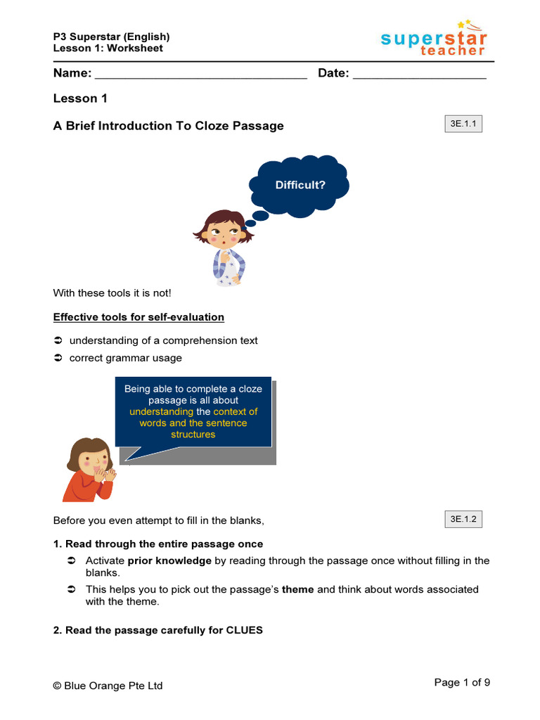 P3 Superstar - English - Lesson 1 Worksheet | PDF | Linguistics | Languages