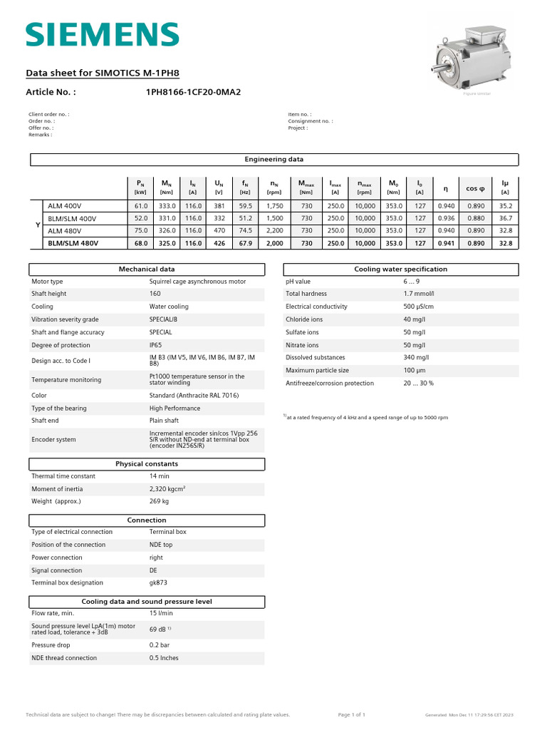 1PH8166-1CF20-0MA2 Datasheet en | PDF | Physical Quantities