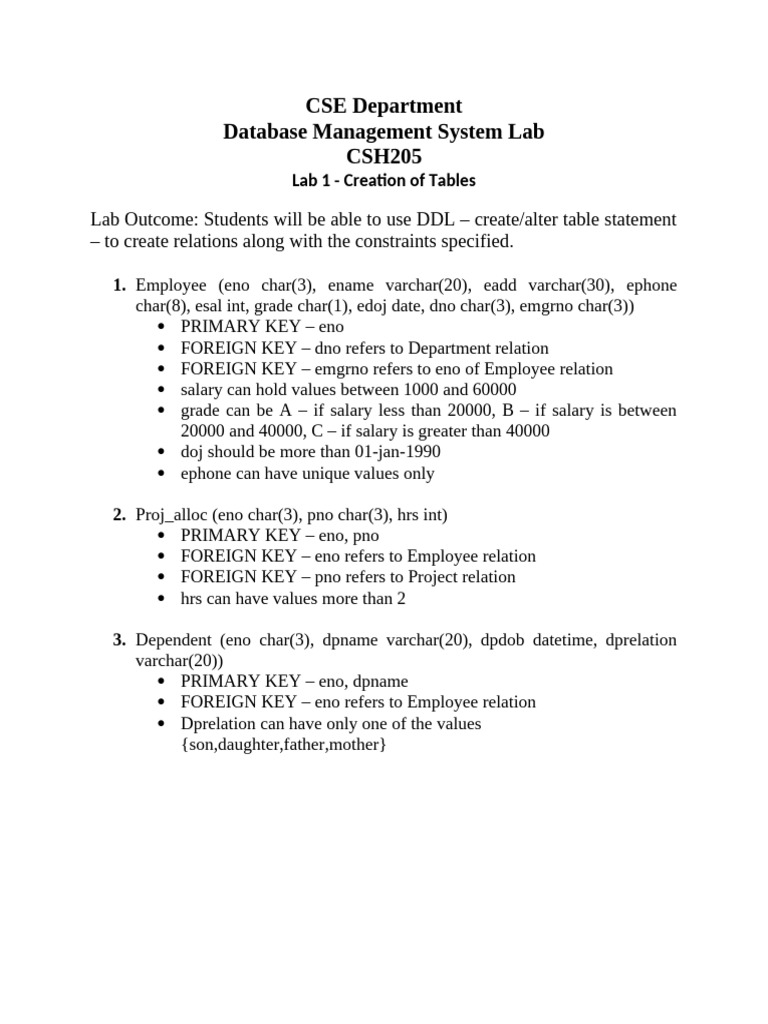 Database Table Creation Lab Guide | PDF