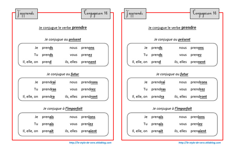 Conjugaison du verbe prendre au présent | PDF