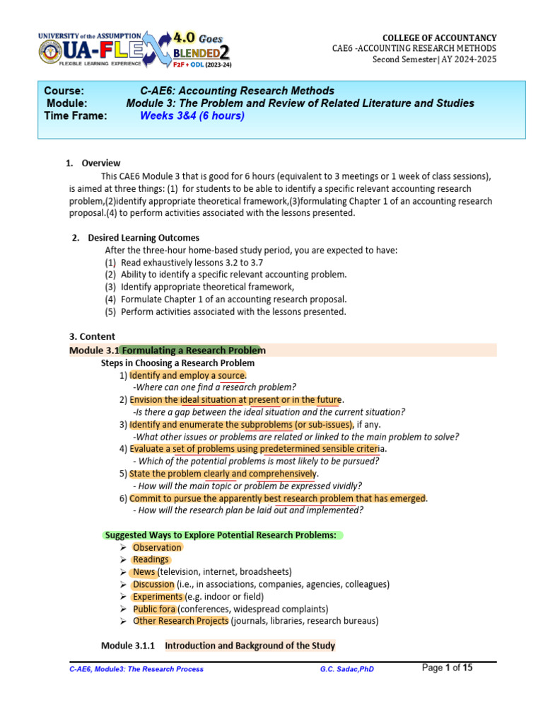 Cae6 Module 3 The Problem and Review of Related Literature | PDF ...