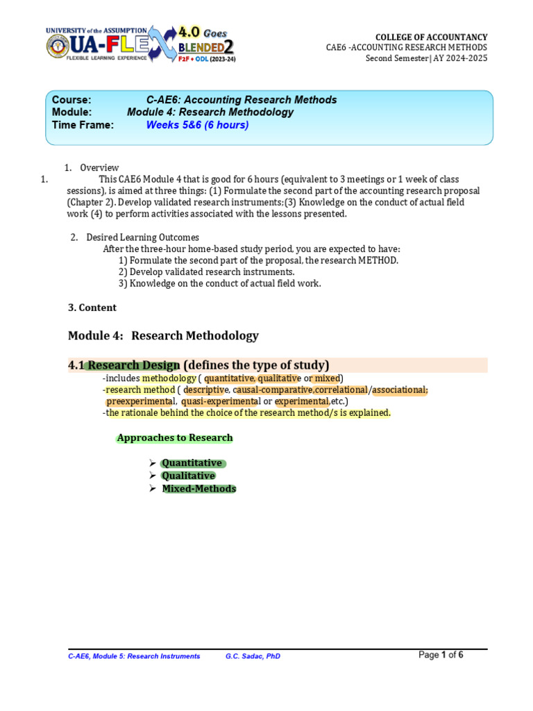 Cae6 Module 4 Research Methodology | PDF | Sampling (Statistics ...