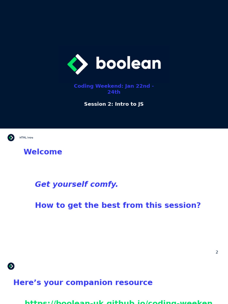 Boolean Coding Weekend Intro To Js Pdf Byte Programming Language