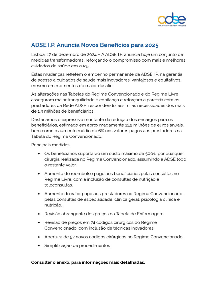Novos Benefícios ADSE 2025: Saúde Acessível | PDF | Remédio ...