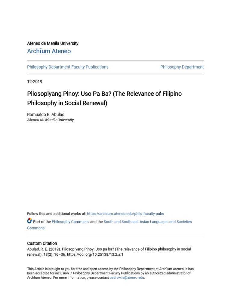 Pilosopiyang Pinoy - Uso Pa Ba - (The Relevance of Filipino Philoso ...