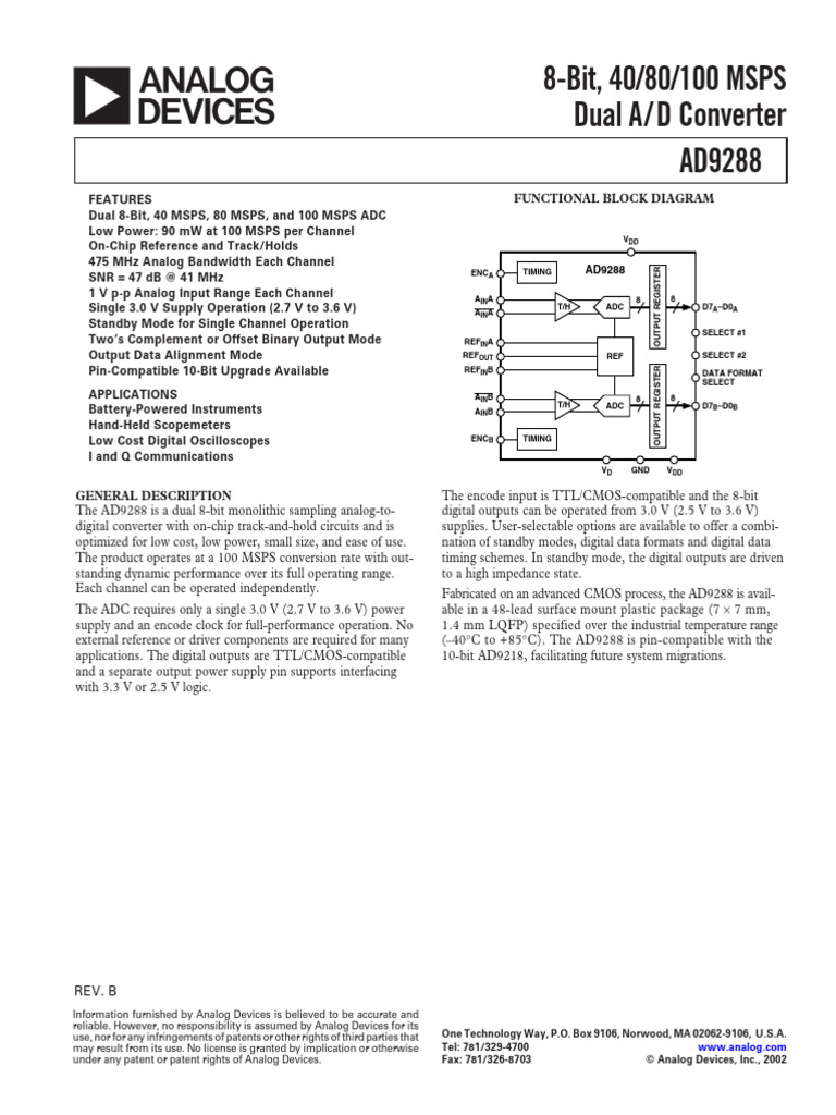 Dual 8-Bit 100MSPS A/D Converter | PDF | Analog To Digital Converter ...