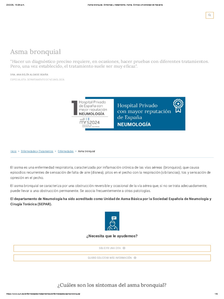Asma bronquial: síntomas y tratamiento | PDF | Asma | Neumología