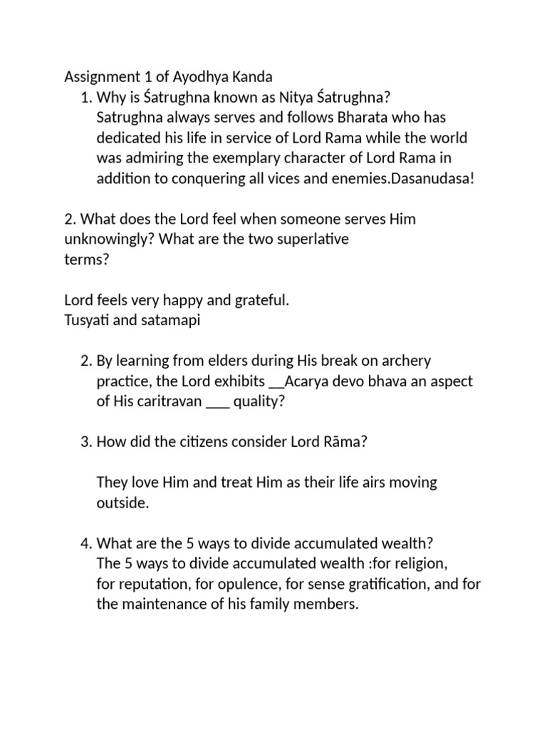 Assignment 1 of Ayodhya Kanda | PDF | Rama | Sita