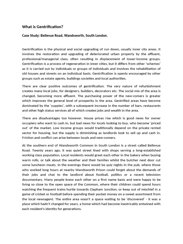 Gentrification Case Study: Bellevue Road | PDF | Economies