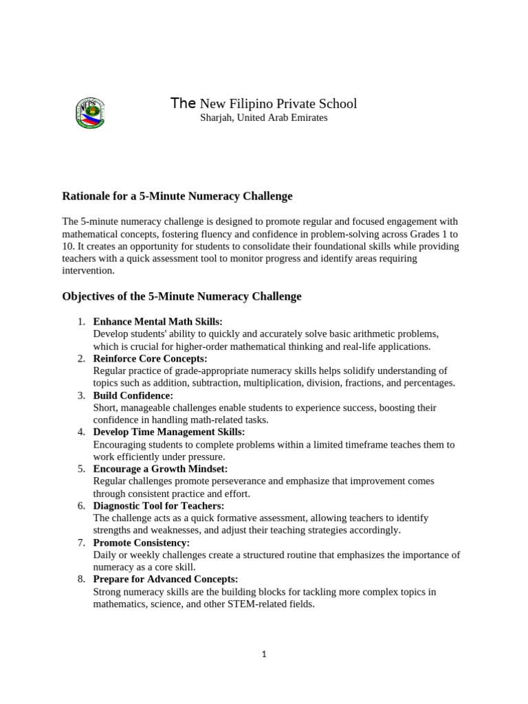 5-Minute Numeracy Challenge Guide | PDF | Mindset | Intelligence