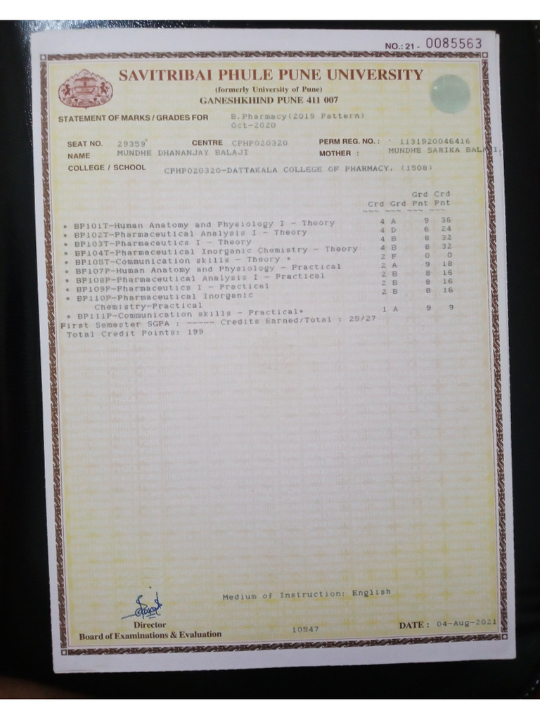 Degree Marksheet | PDF