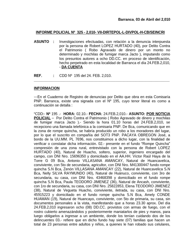 Informe Robo Agravado Con Revolver | PDF | Balística | Proyectiles