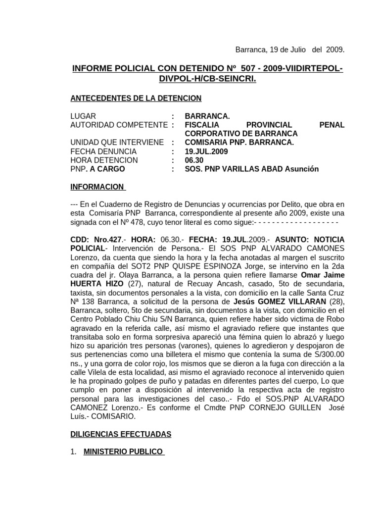 INFORME ROBO DE OMAR JAIME HUERTA HIZO | PDF | Ley Pública | Ley común