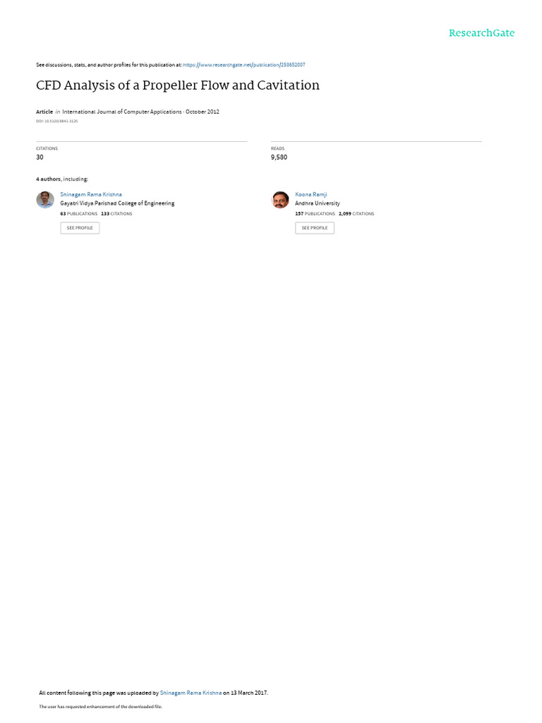 Cfd Analysis Of A Propeller Flow And Cavitation Pdf Fluid Dynamics Propeller