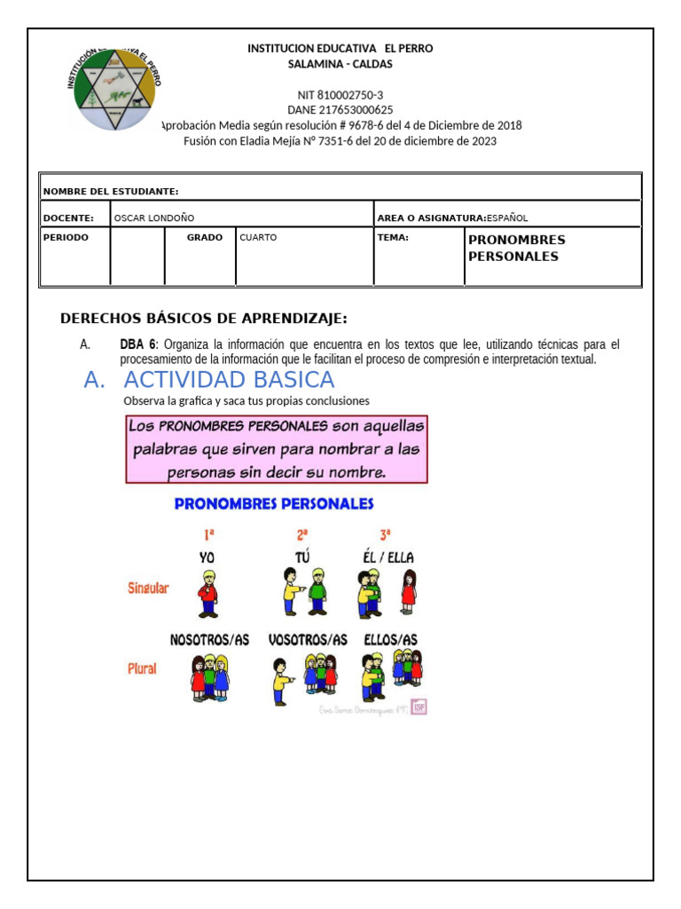 Pronombres Personales en Español | PDF