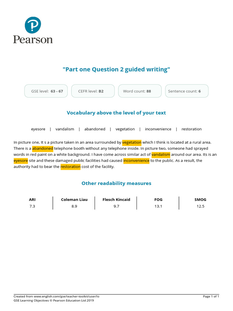 Part one Question 2 guided writing | PDF