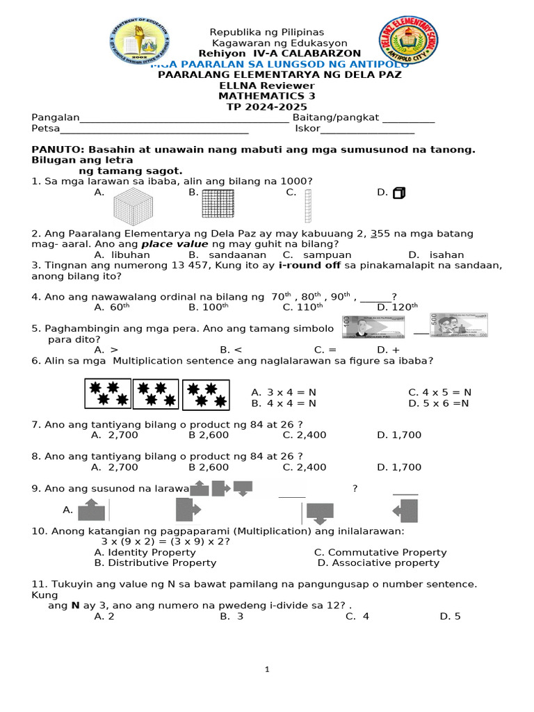 ELLNA 15 ITEMS Test Reviewer | PDF