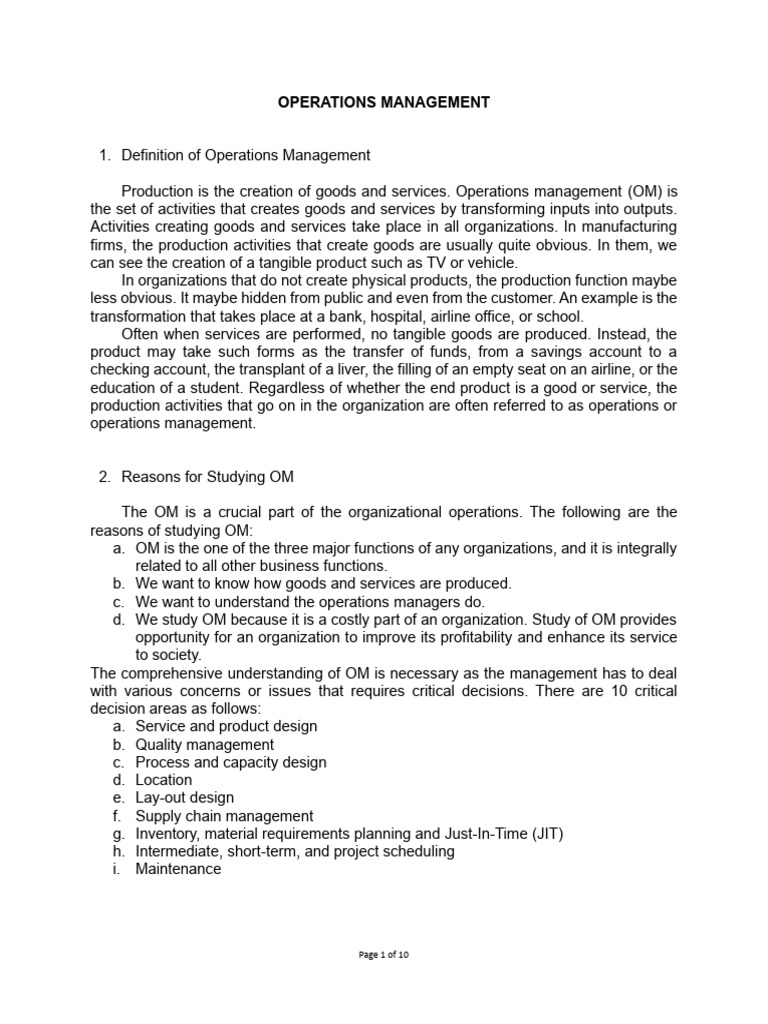 Chapter 1 Operations Management | PDF | Supply Chain | Swot Analysis