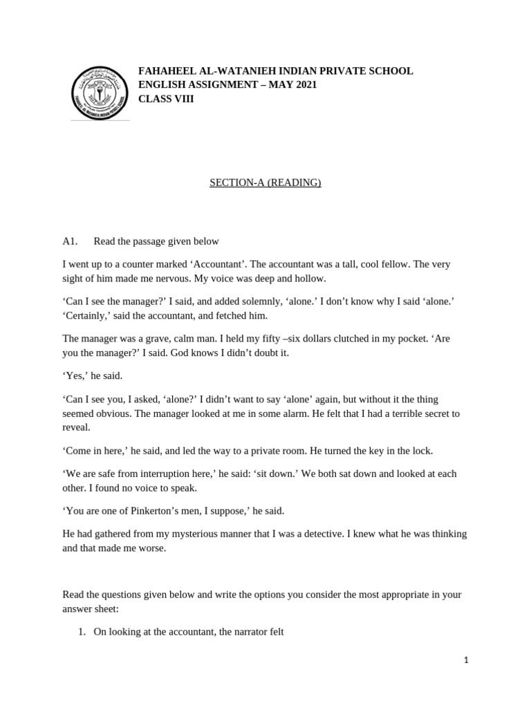 Class VIII English Assignment | PDF
