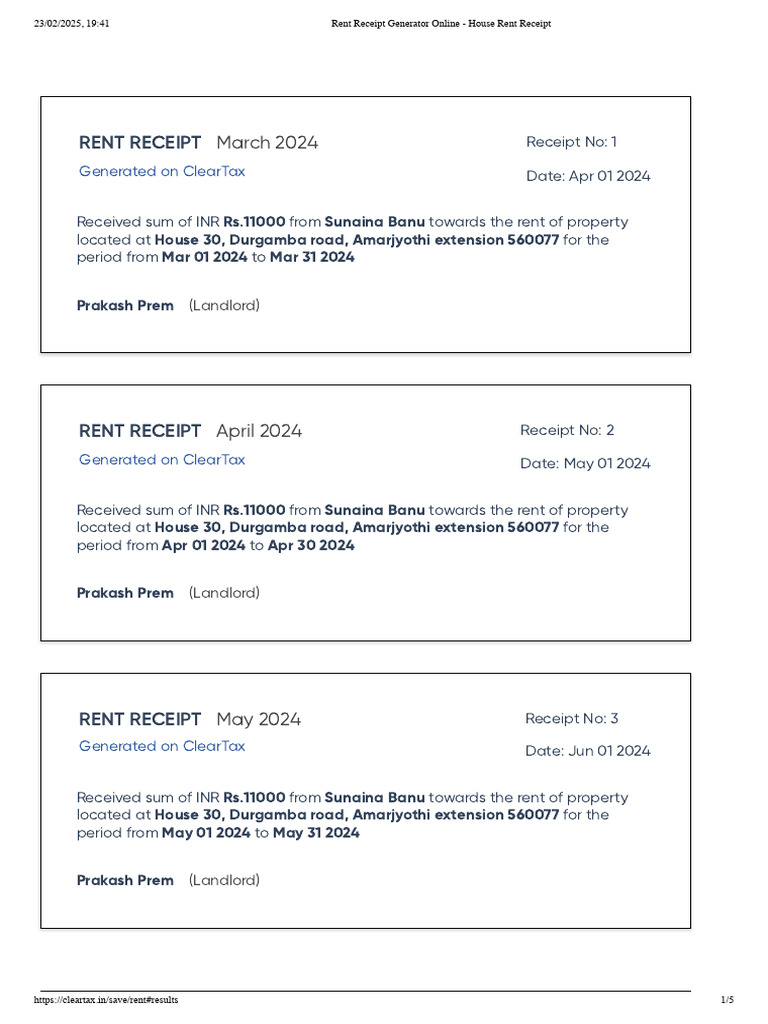 Online Rent Receipt Generator Tool | PDF