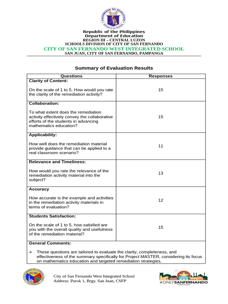 Evaluation Result of PROJECT Master | PDF