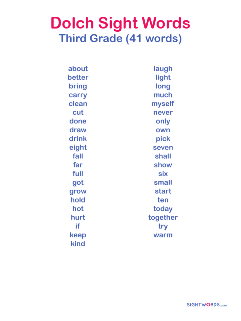 Third Grade Dolch Sight Words List | PDF