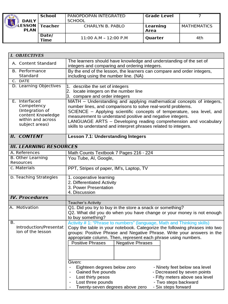 DLP Understanding Integers | PDF | Learning | Mathematics