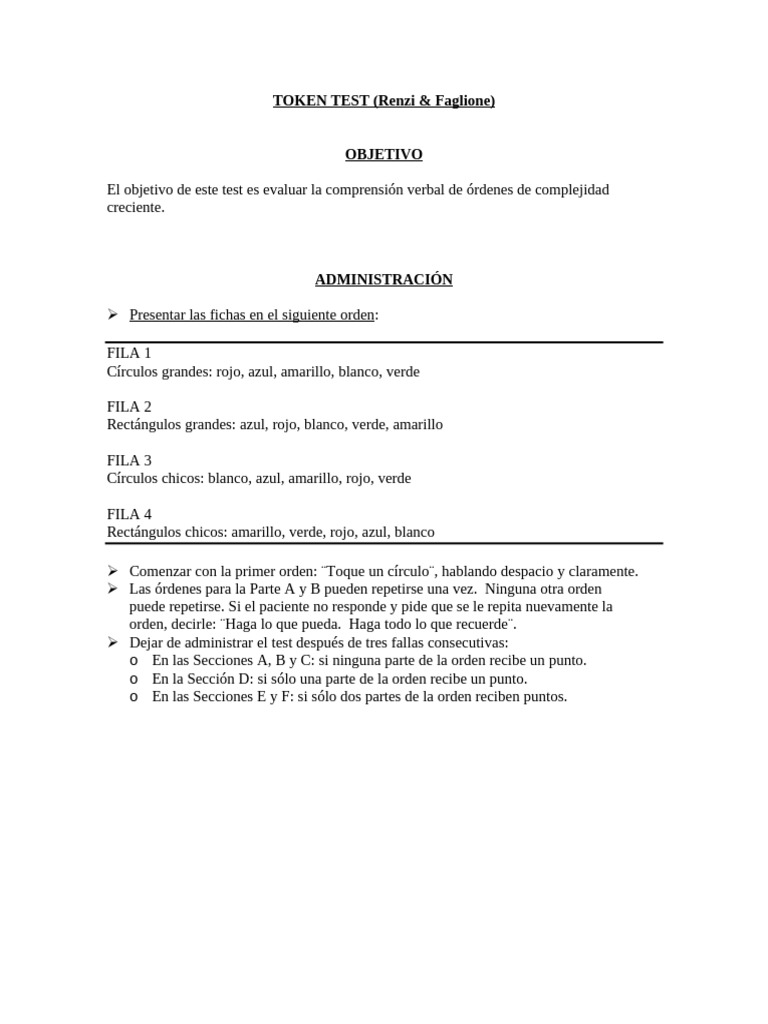 Valoración y Protocolos Token Test | PDF | Relaciones sintácticas ...