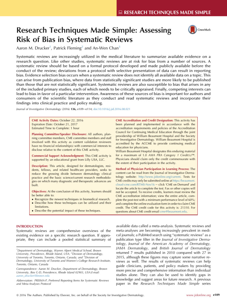 Research Techniques Made Simple - Assessing Risk of Bias in Systematic ...
