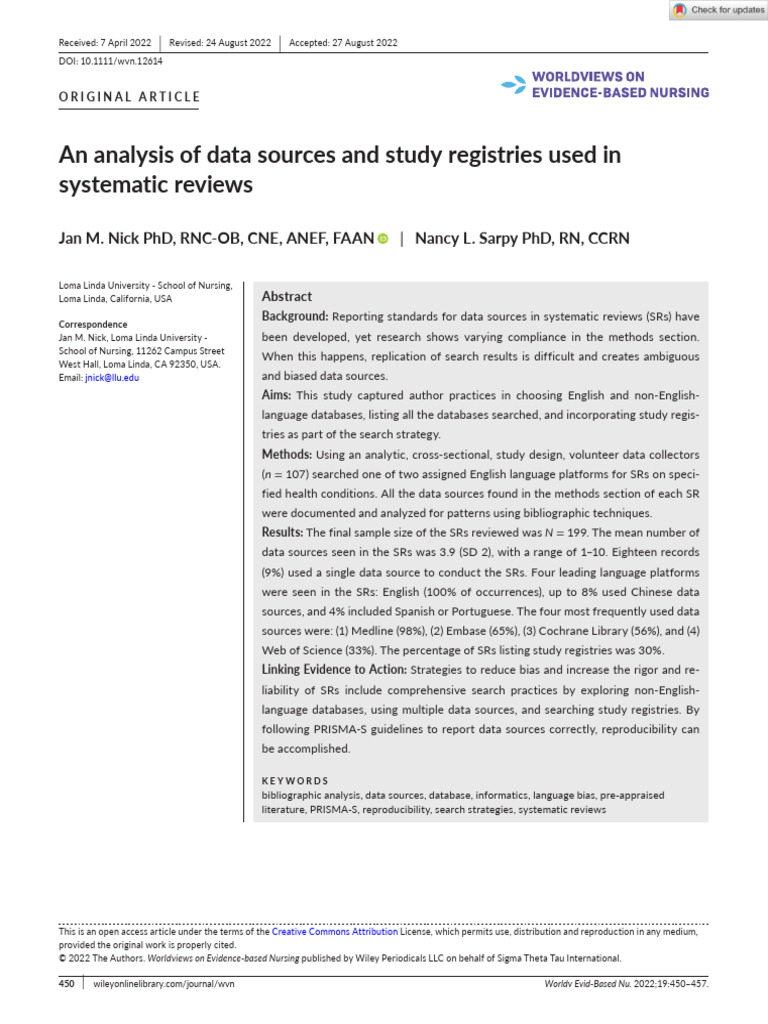 An Analysis of Data Sources and Study Registries Used in Systematic ...