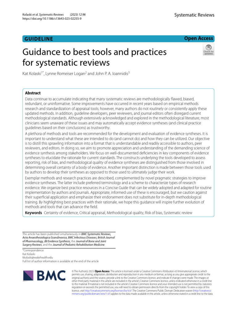 Guidance to best tools and practices | PDF | Systematic Review | Meta ...