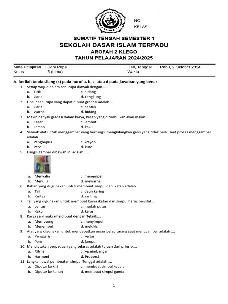 soal sbk kls 5 b titik | PDF