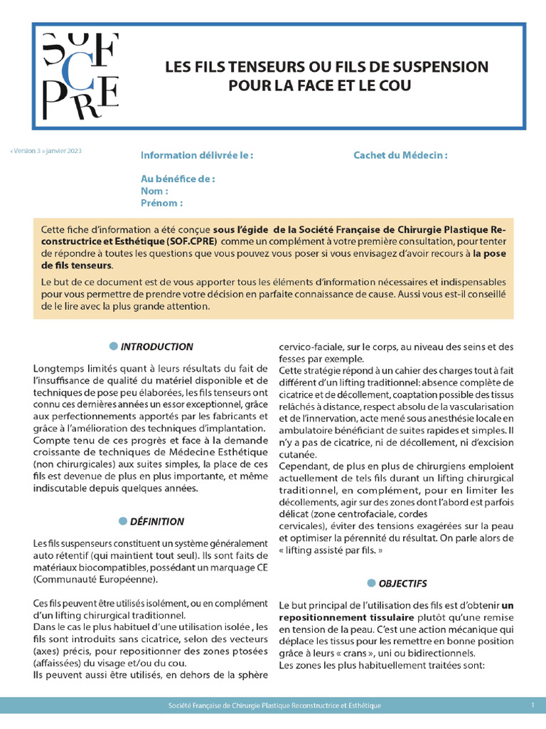 Les Fils Tenseurs Ou Fils de Suspension Pour La Face Et Le Cou | PDF
