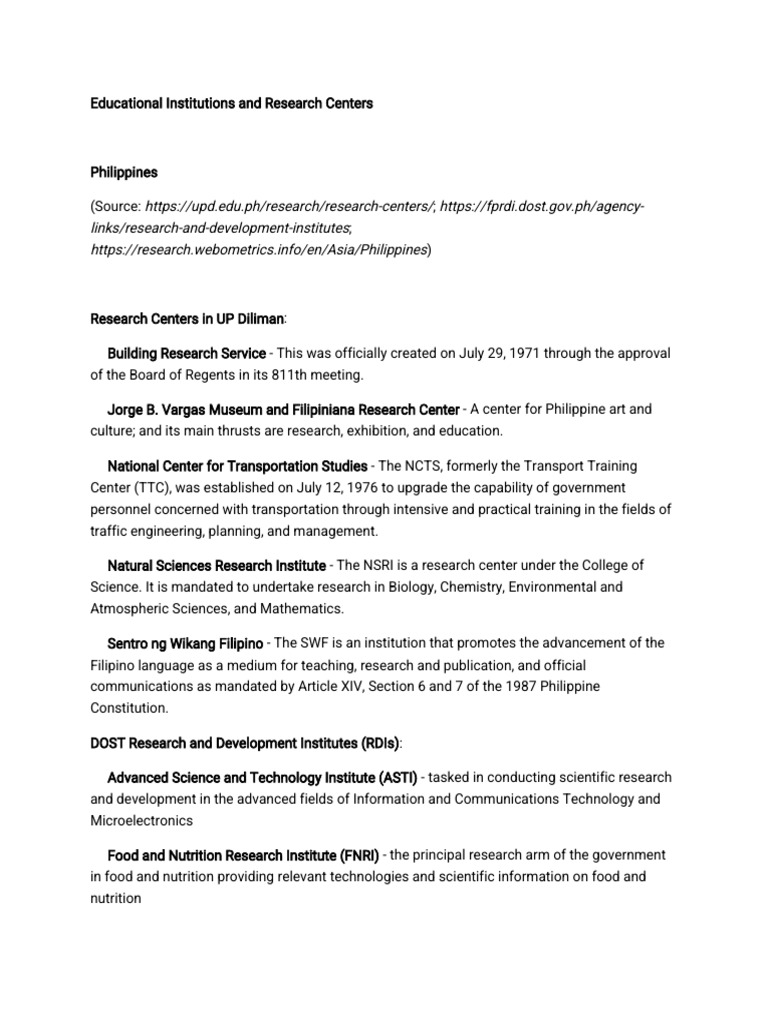 Philippine Research Centers Overview | PDF