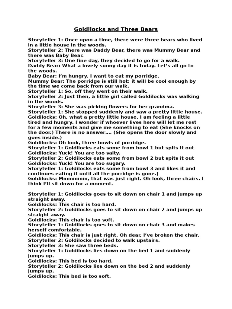 Goldilocks and Three Bears Story Scrpit | PDF | Goldilocks And The ...