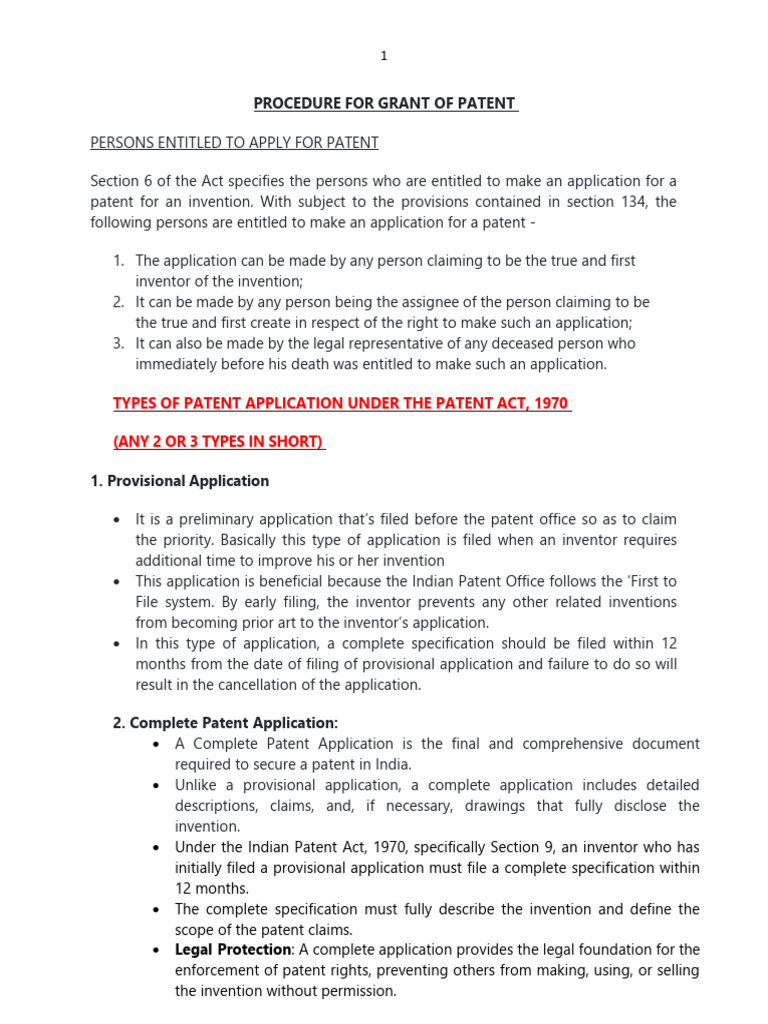PROCEDURE FOR GRANT OF PATENT | PDF | Patent Application | Patent