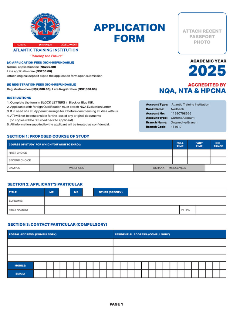 Atlantic Training Institution 2025 Application | PDF | Identity Document