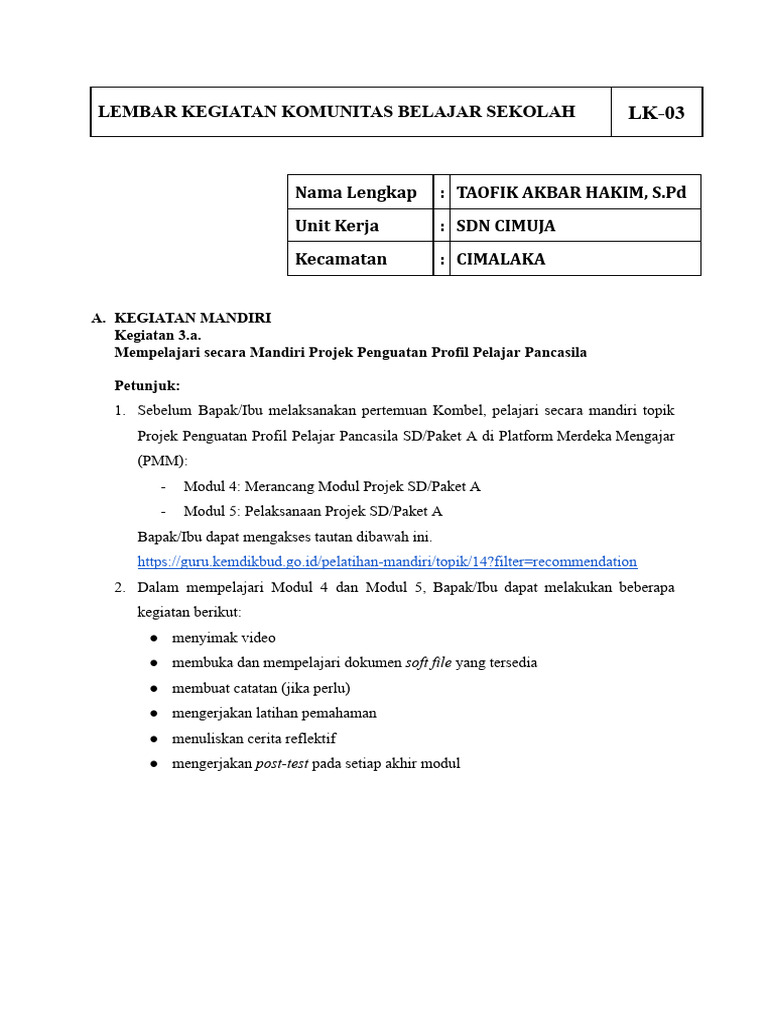 LK-03 Merancang Modul P5 Dan Pelaksanaan P5 - SD - Opik | PDF