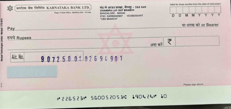 Karnataka Bank Cheque Details | PDF