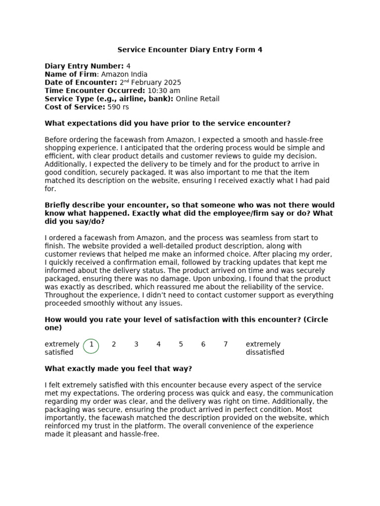 Service Encounter Diary Entry Form 4 - Sanskriti Garg | PDF ...